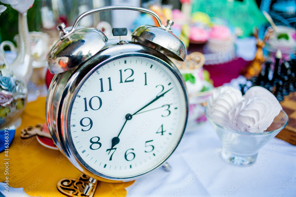 Holiday themed table for the tea ceremony. Table with sweets. Tea with ...