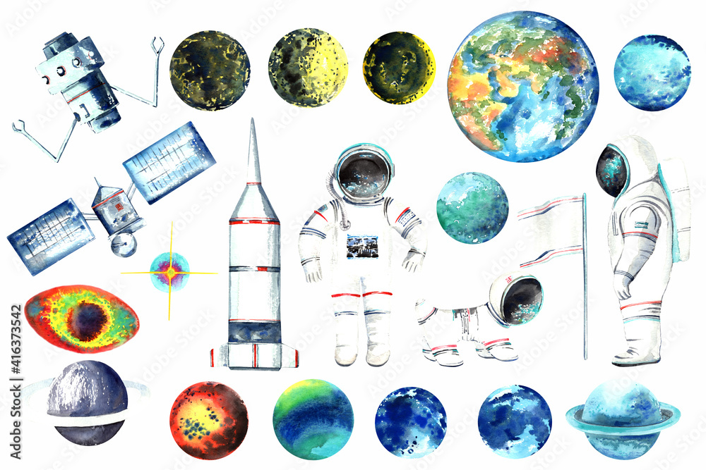 Space planets clip art. Astronaut, rocket, earth, space ship, moon ...