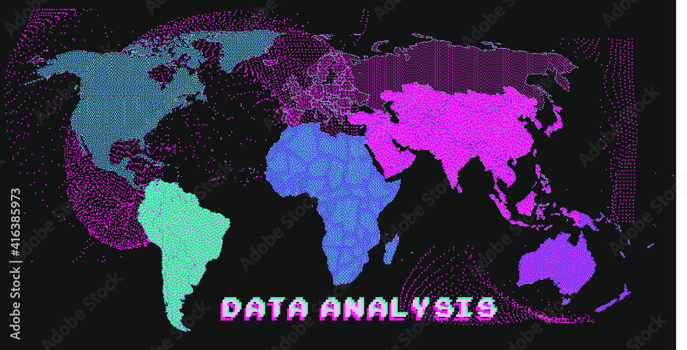 Map of the World in pixel art style. Retrofuturistic cyberpunk user ...