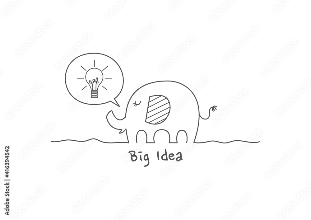 Elephant big idea line art vector illustration cartoon. Cute simple ...