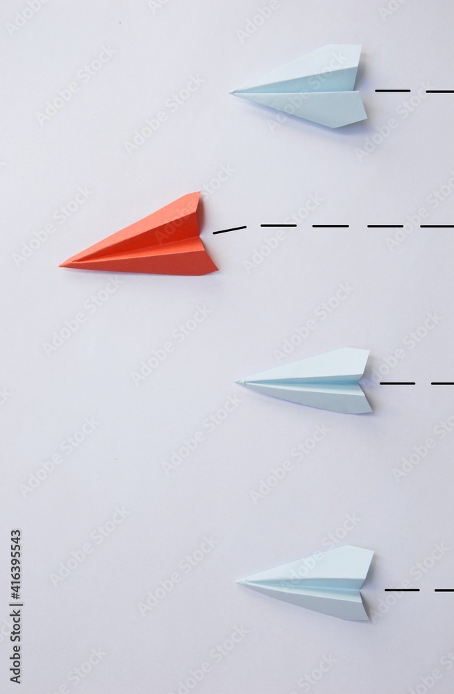 Overhead photo of different colored airplanes Stock Photo | Adobe Stock