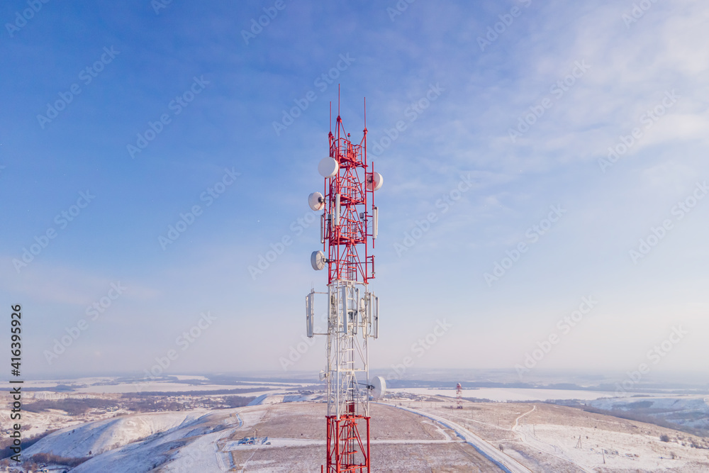 Telecommunication cell tower of 4G and 5G. Base Transceiver Station ...