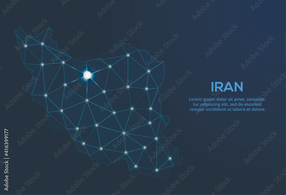 Iran communication network map. Vector low poly image of a global map ...