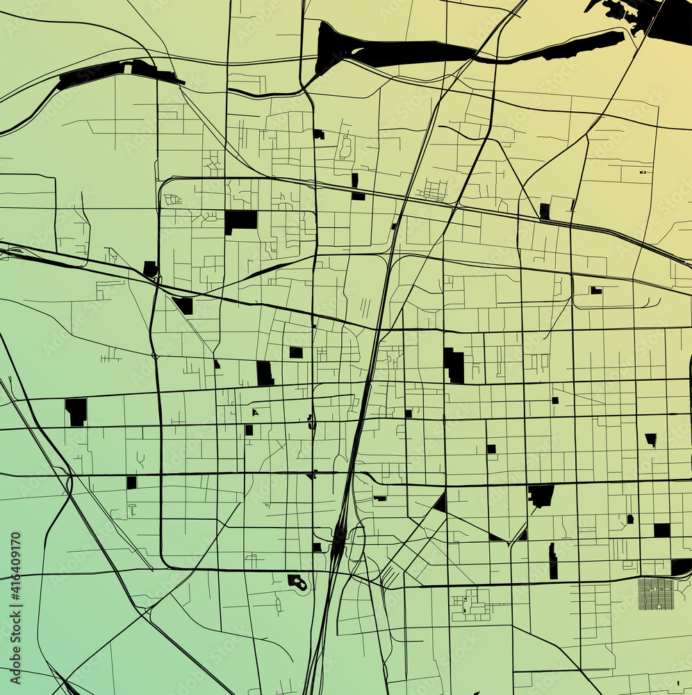 Shijianzhuang, Hebei, China (CHN) - Urban vector city map with parks ...
