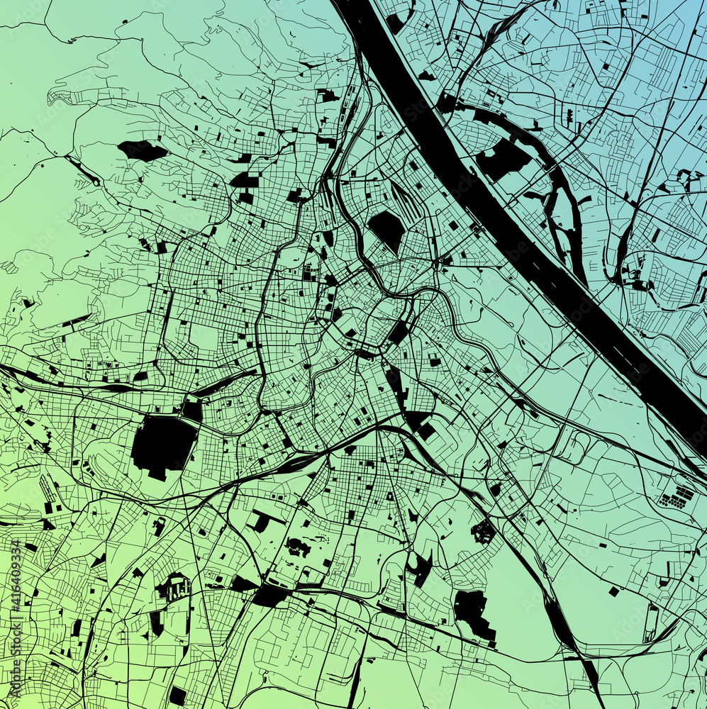 Vienna, Wien, Austria (AUT) - Urban vector city map with parks, rail ...