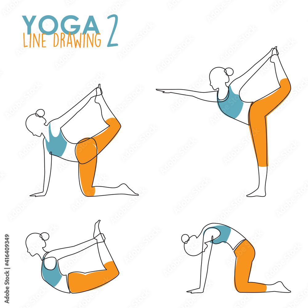 Continuous line drawing of woman yoga pose or asana posture. Female ...