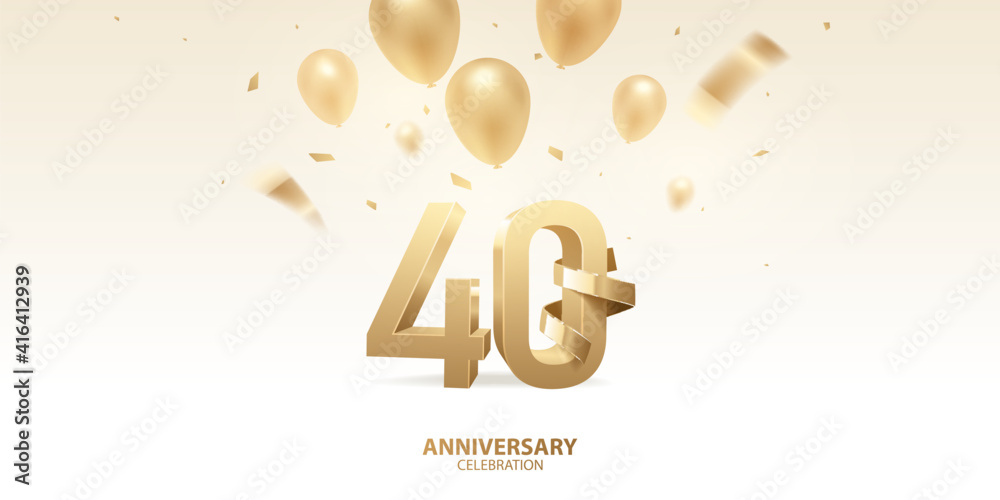 40th Anniversary celebration background. 3D Golden numbers with golden ...