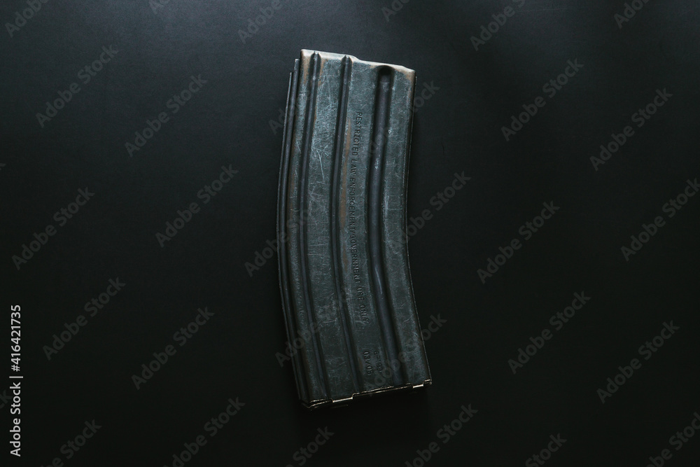 Rifle magazines on black background. Rifle bullets close-up. Cartridges ...