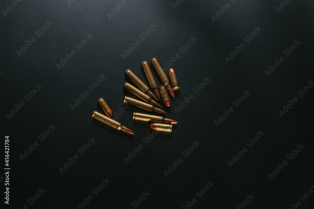Bullet isolated on black background. Rifle pistol bullets close-up ...