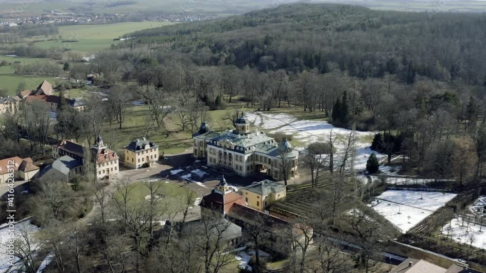 Drone Aerial footage of Weimar on a sunny spring day. Weimer is city in ...