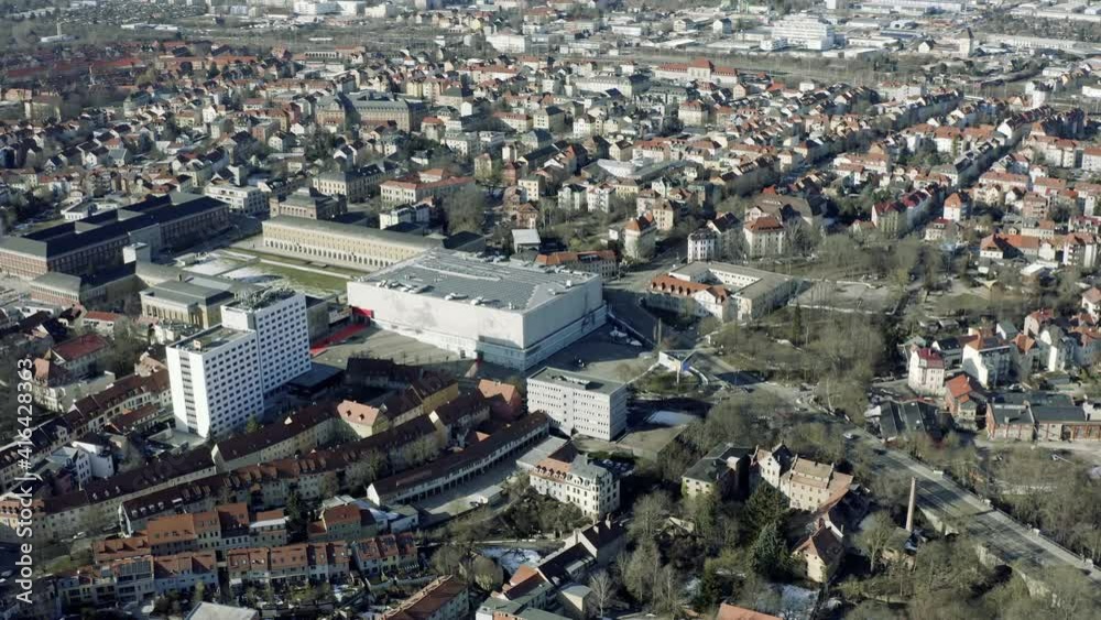 Drone Aerial footage of Weimar on a sunny spring day. Weimer is city in ...