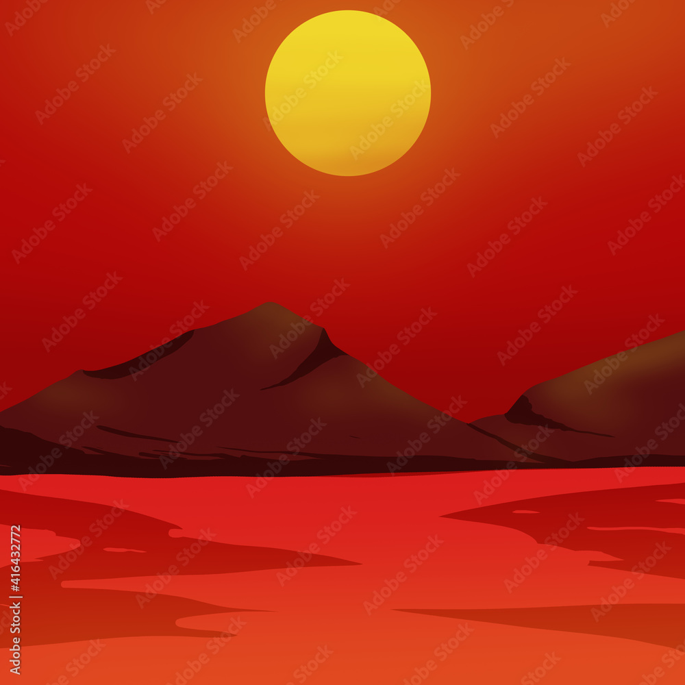 Red sunset unique art illustration wallpaper poster design Stock ...