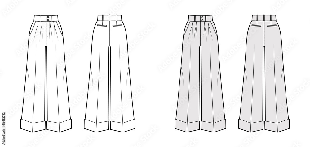 Pants oxford tailored technical fashion illustration with normal waist ...