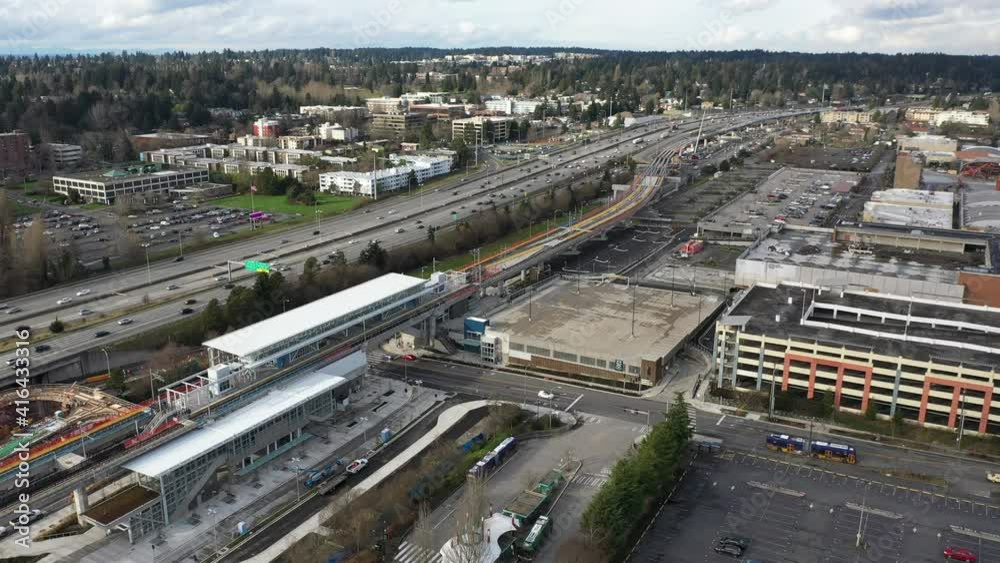 Cinematic aerial drone dolly shot of the Northgate Station Transit ...
