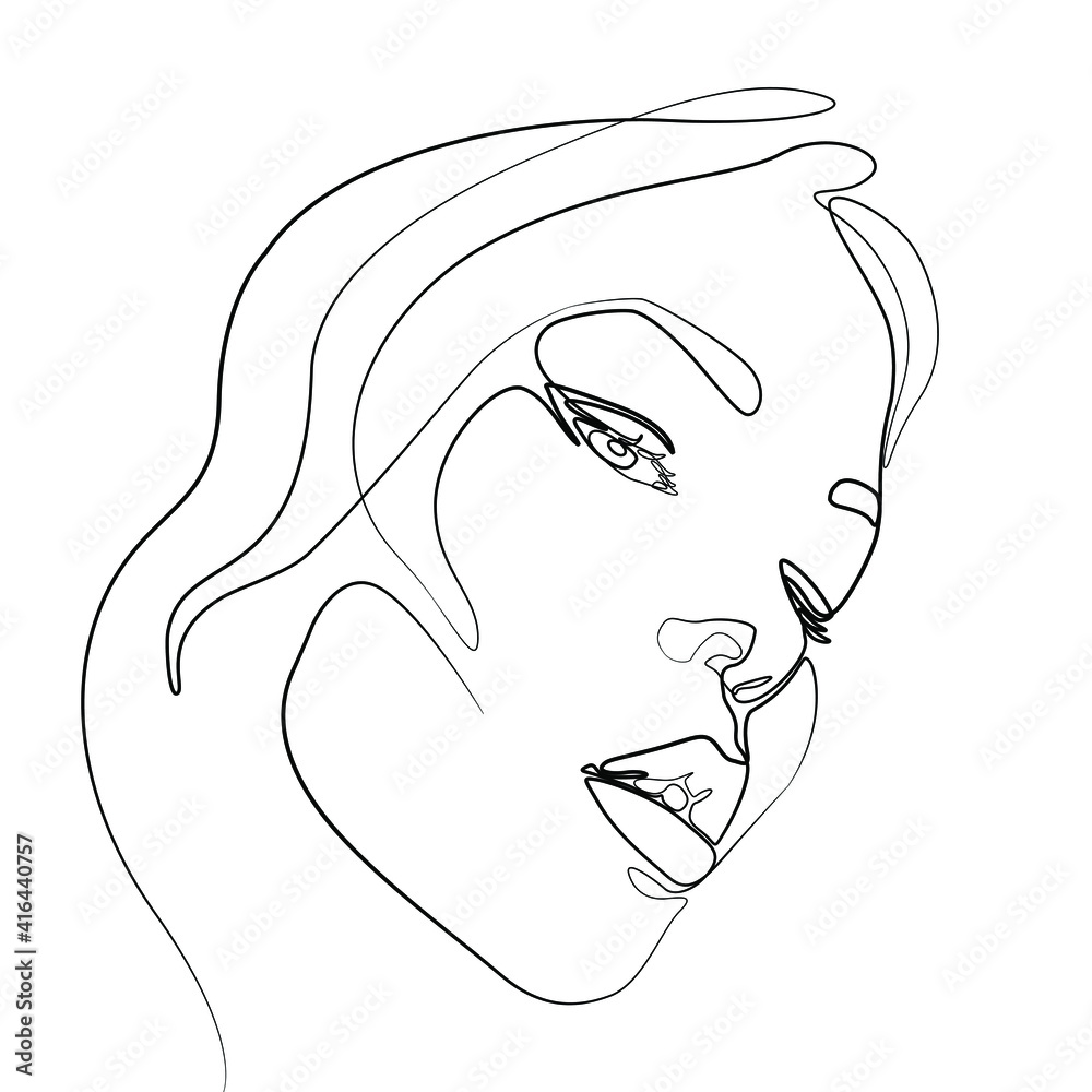 Woman abstract portrait, continuous line drawing, face of the girl is a ...