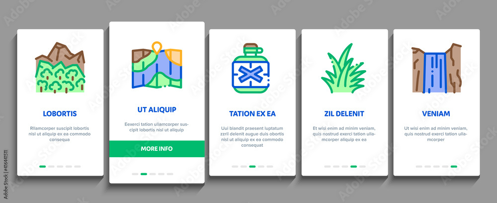 Jungle Tropical Forest Onboarding Mobile App Page Screen Vector. Jungle ...