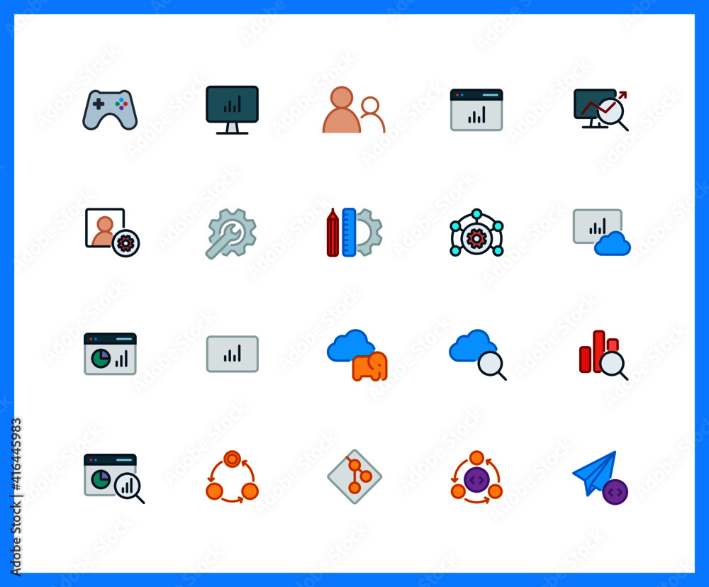 Collection of UI UX colorful and linear icons. Cloud, Analytics ...