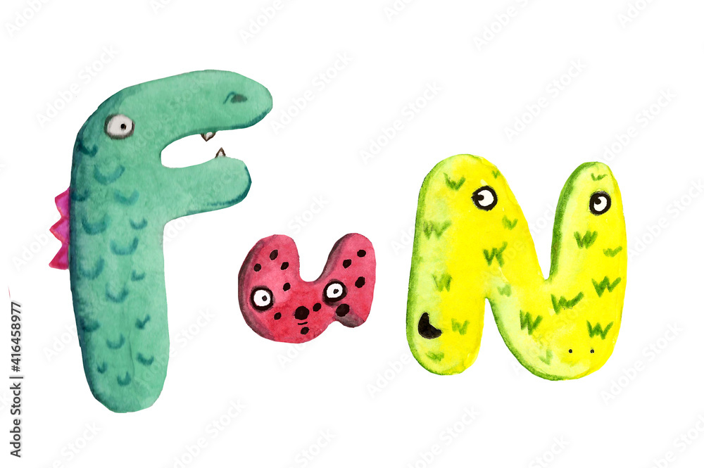 cartoon monster alphabet funny colorful doodle crazy font character ...