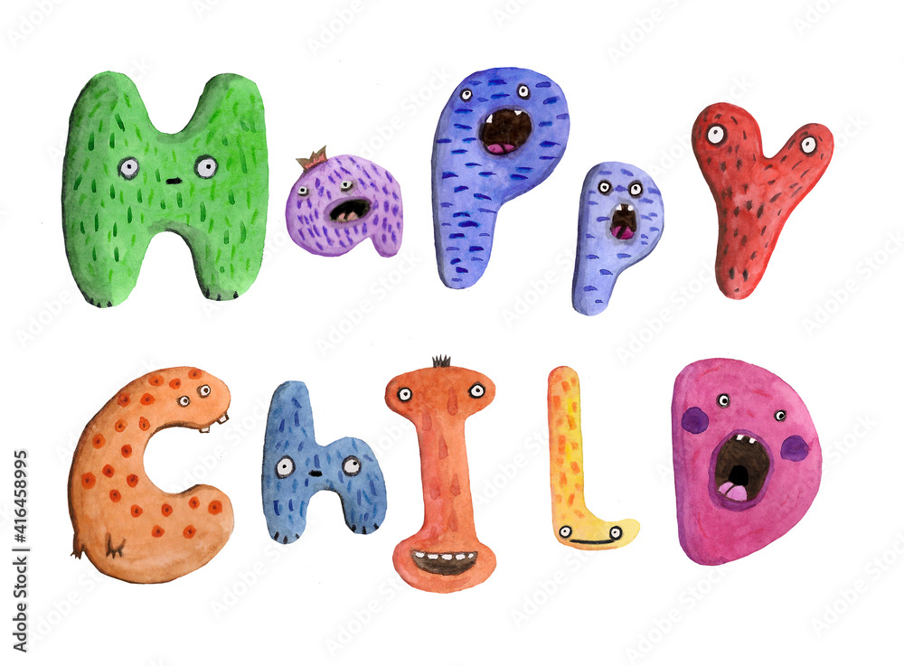 cartoon monster alphabet funny colorful doodle crazy font character ...