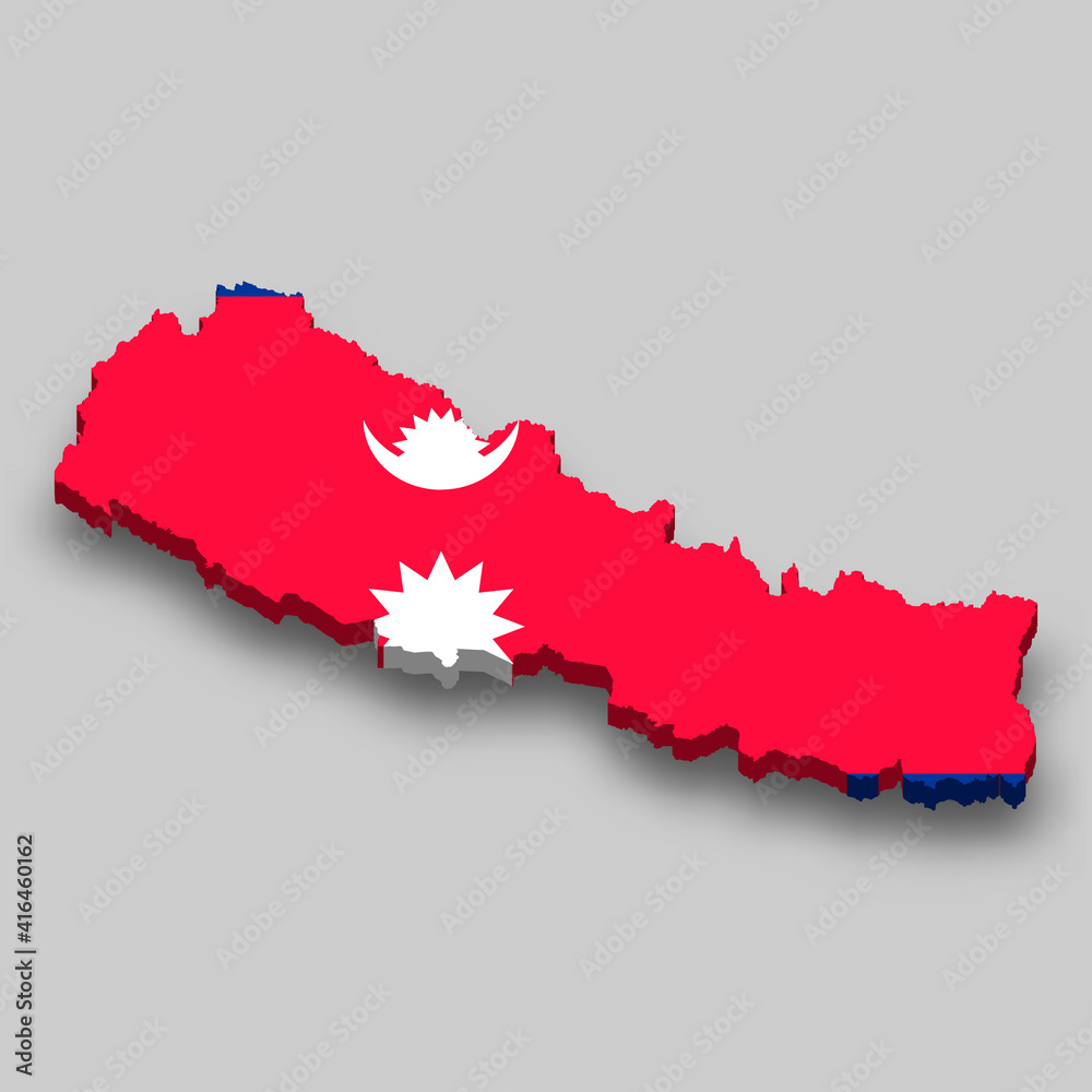 3d isometric Map of Nepal with national flag. Stock Vector | Adobe Stock