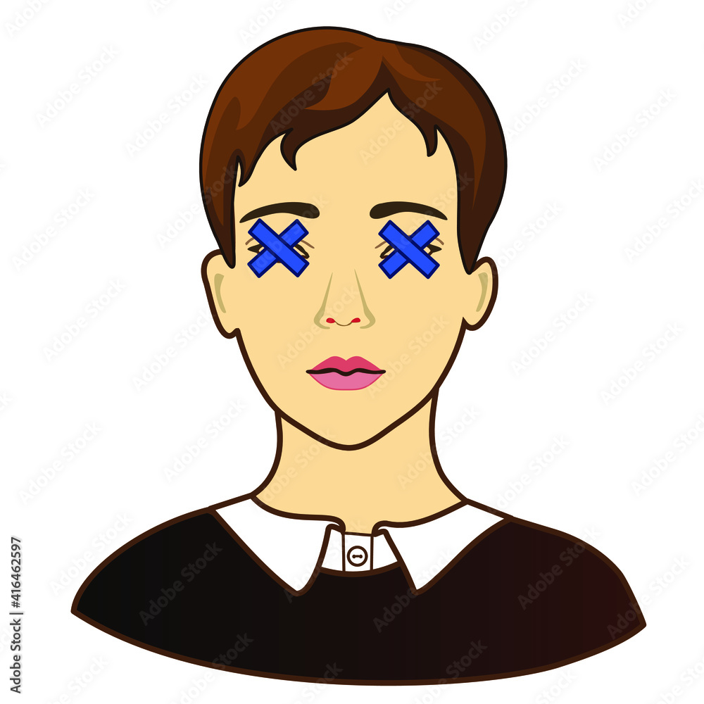 Vetor de emoji man with x-like dead eyes and neutral face, funny ...