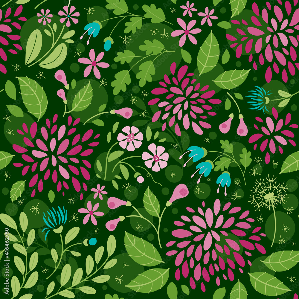 Spring flowers, garden - Seamless pattern in a flat style. Spring mood ...