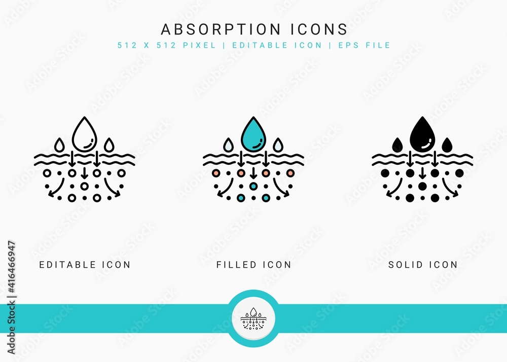 Absorption icons set vector illustration with solid icon line style ...