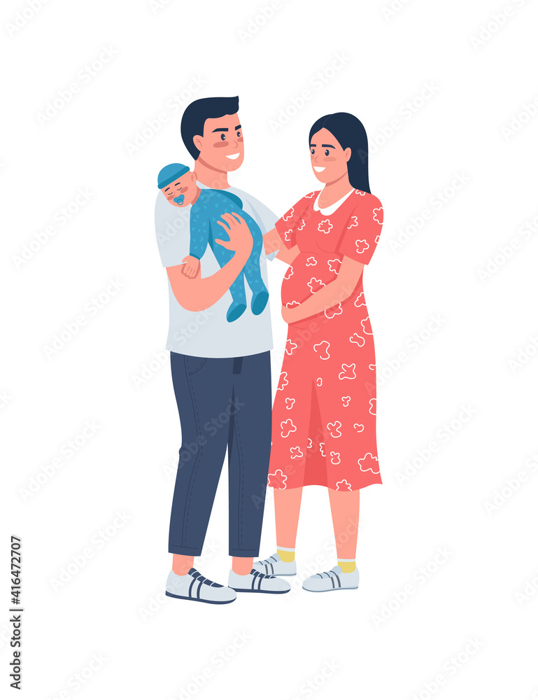 Young happy family flat color vector detailed character. Father hold ...