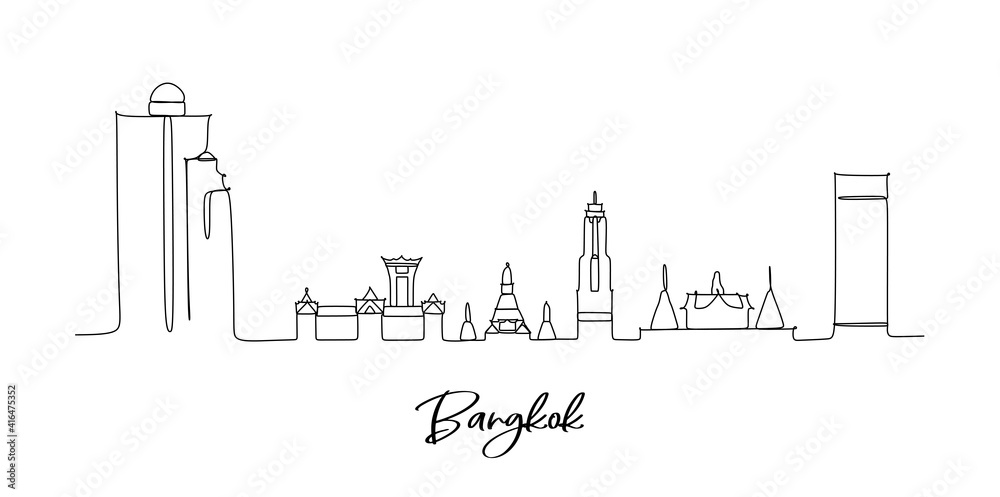 Bangkok Thailand landmark skyline - continuous one line drawing Stock ...