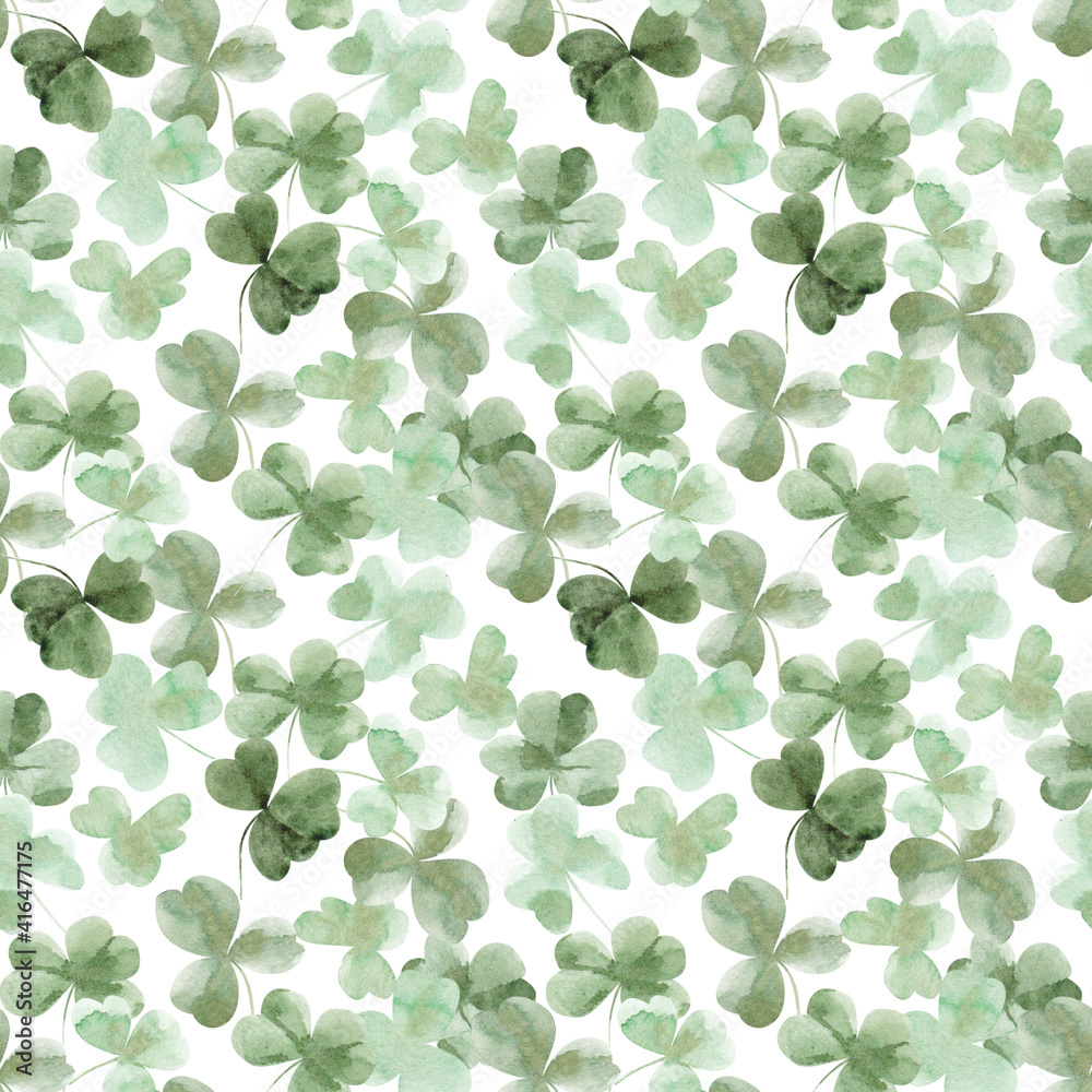 seamless pattern with clover. Hand drawn clover leaves on white ...