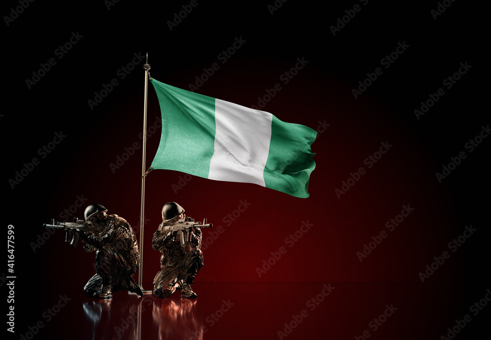 Concept of military conflict. Waving national flag of Nigeria. Two ...