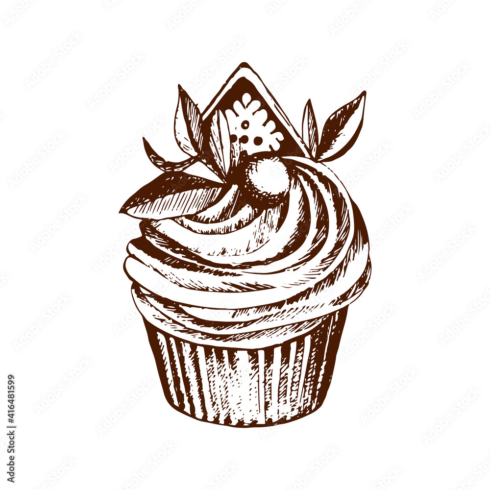Sweets and bakery set. Hand drawing on a white background. Vintage ...