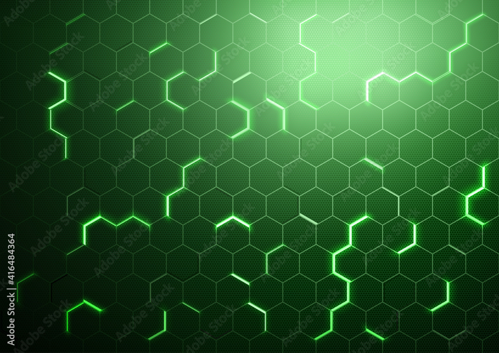 Abstract Green Futuristic Hexagonal Pattern with Light Rays Effects ...