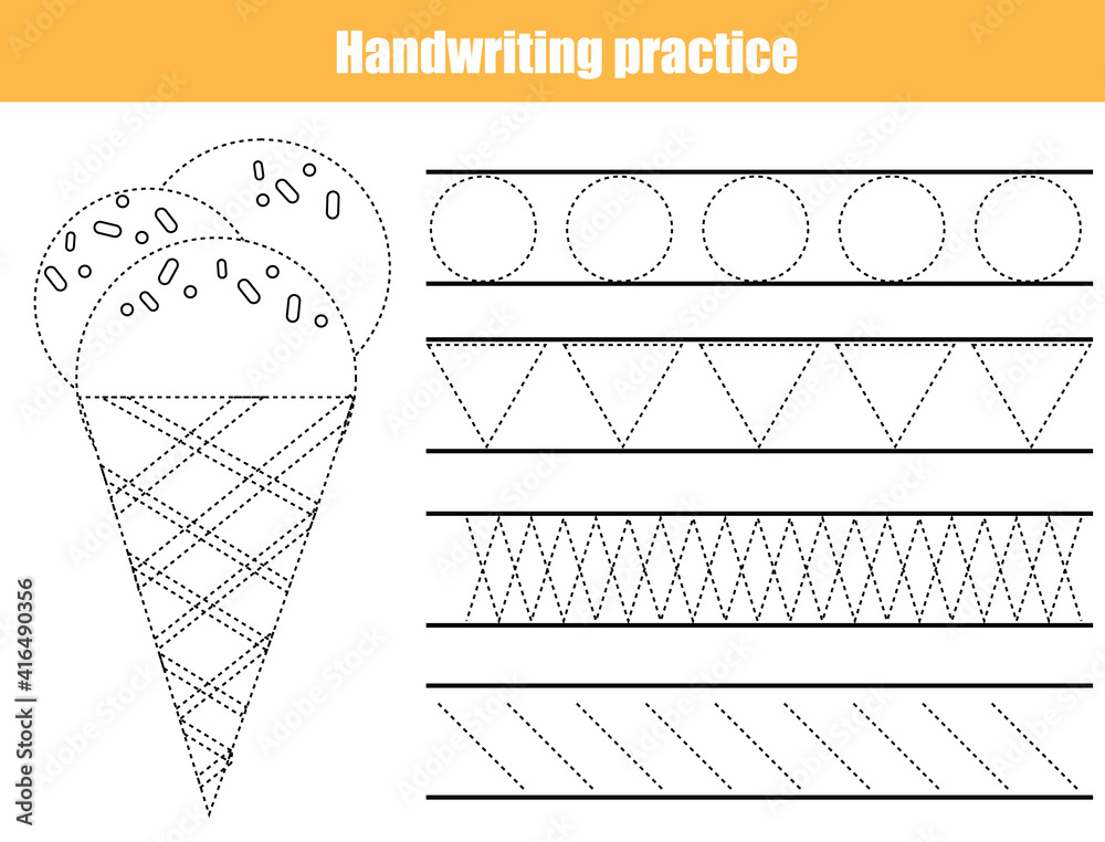 Handwriting practice sheet. Educational children game. Tracing lines ...
