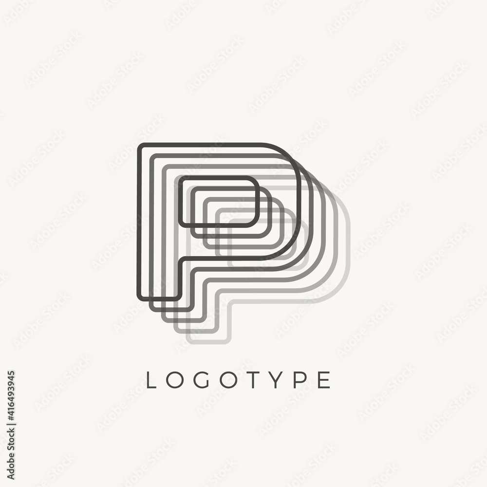 Letter P of outline stripes, blend effect letter for monogram and logo ...