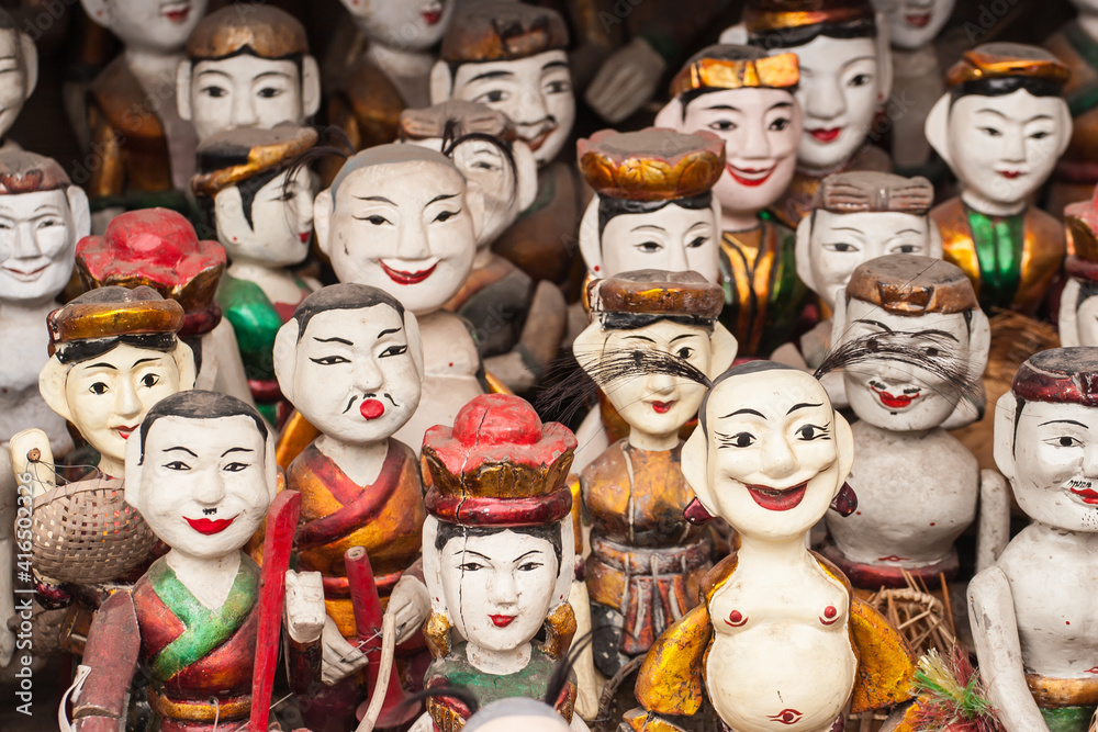The Vietnamese traditional water puppets of the theater in Hanoi ...