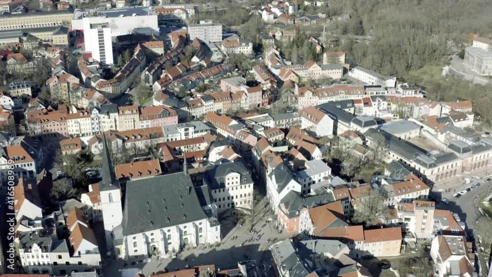 Drone Aerial footage of Weimar on a sunny spring day. Weimer is city in ...