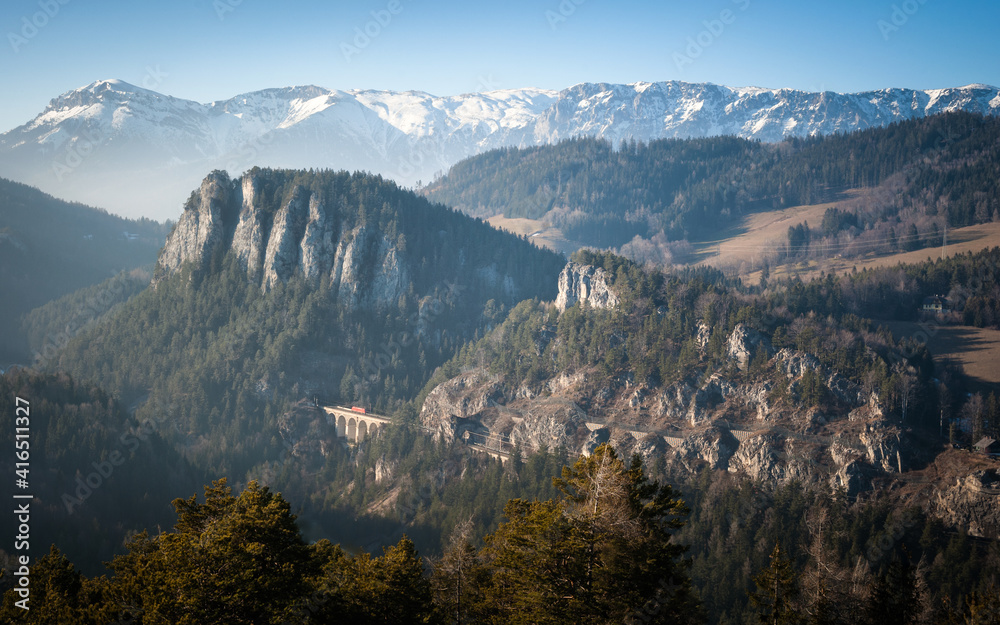 Historic view of the semmering railway built by carl ghega with rax ...