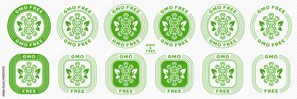 Concept for product packaging. Labeling - GMO-free. Molecule or ...
