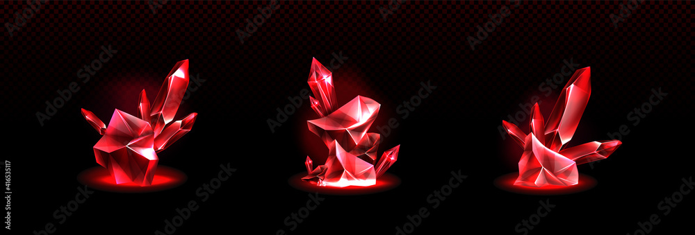 Vecteur Stock Precious ruby stones, shiny red crystals isolated on ...