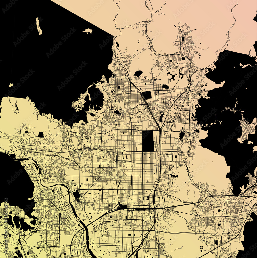 Kyoto, Japan (JPN) - Urban vector city map with parks, rail and roads ...