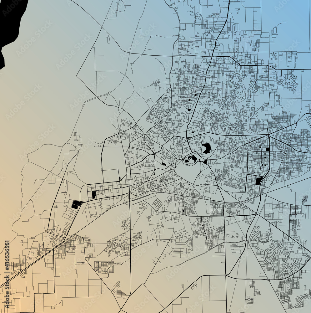 Multan, Punjab, Pakistan (PAK) - Urban vector city map with parks, rail ...