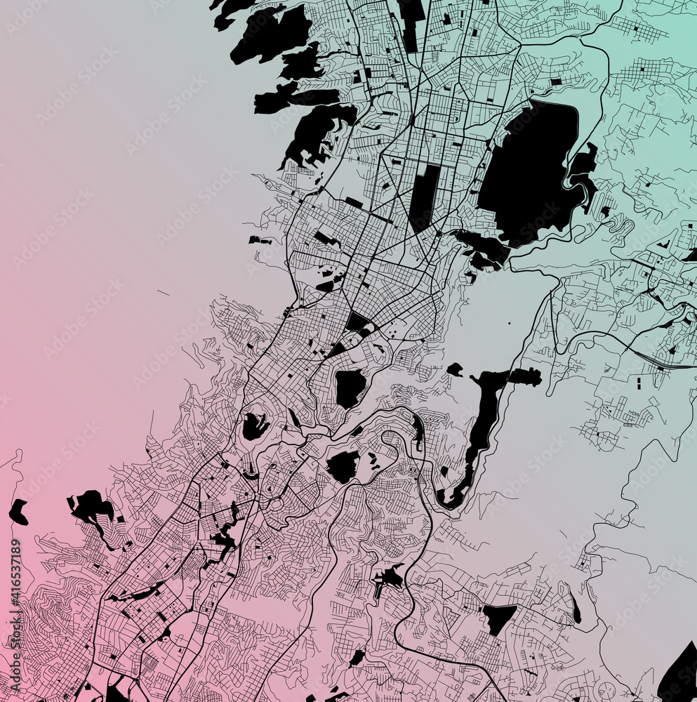 Quito, Pichincha, Ecuador (ECU) - Urban vector city map with parks ...