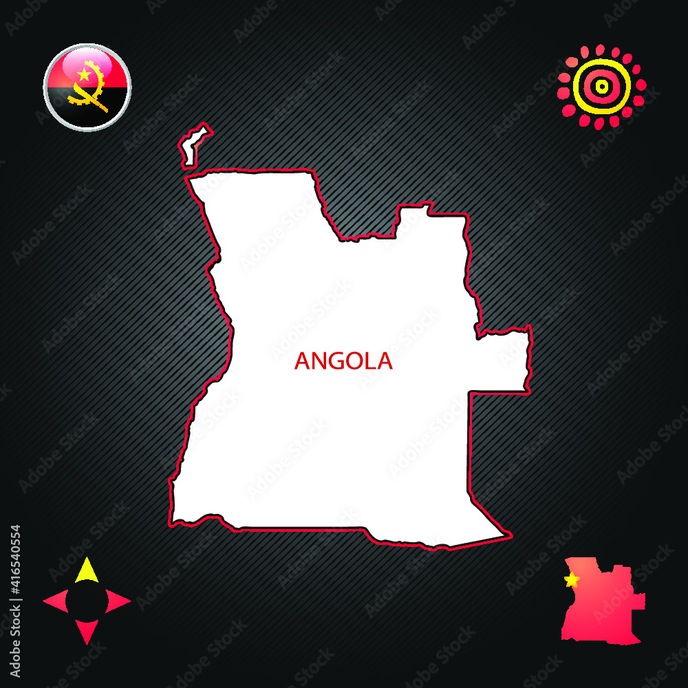 Simple outline map of Angola with National Symbols Stock Vector | Adobe ...