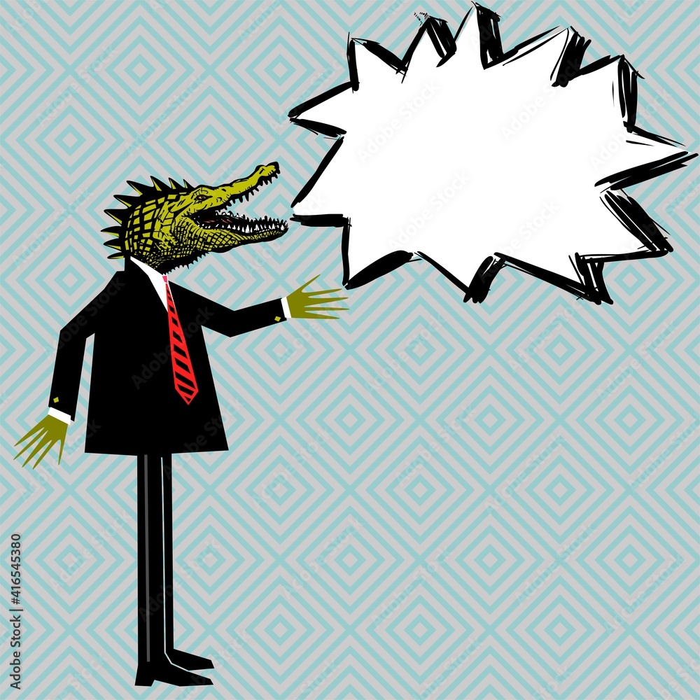 Cartoon illustration of funny man with crocodile head dressed up in ...