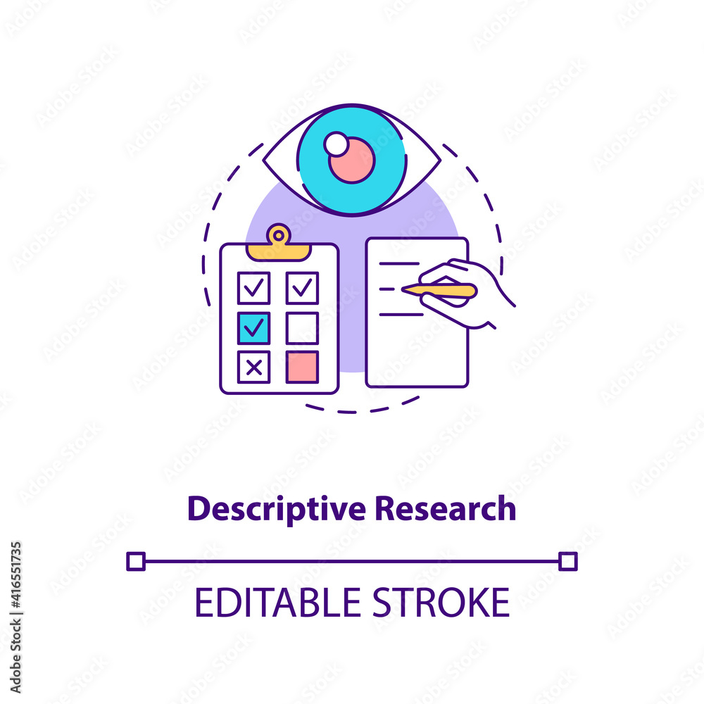 Descriptive research concept icon. Kind of scientific method idea thin ...