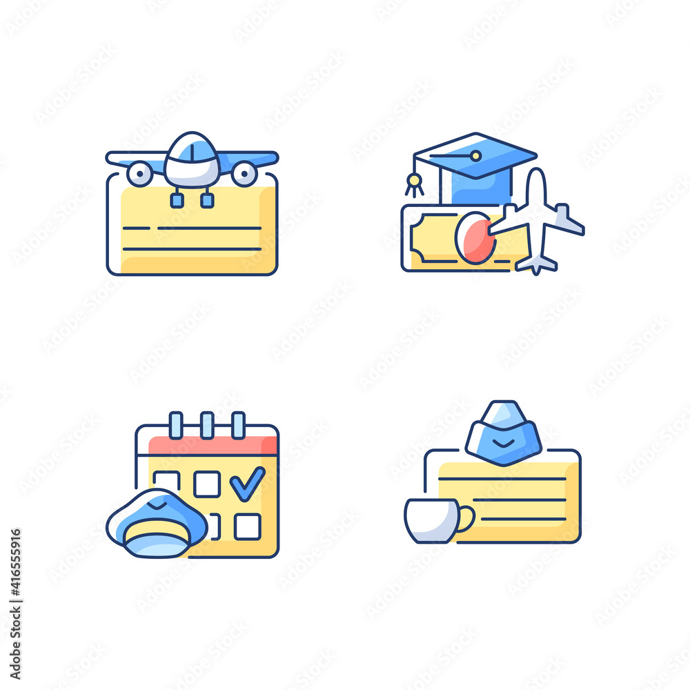 Aviation RGB color icons set. Pilot training financing. Flight ...