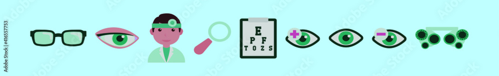 set of eye test cartoon icon design template with various models ...
