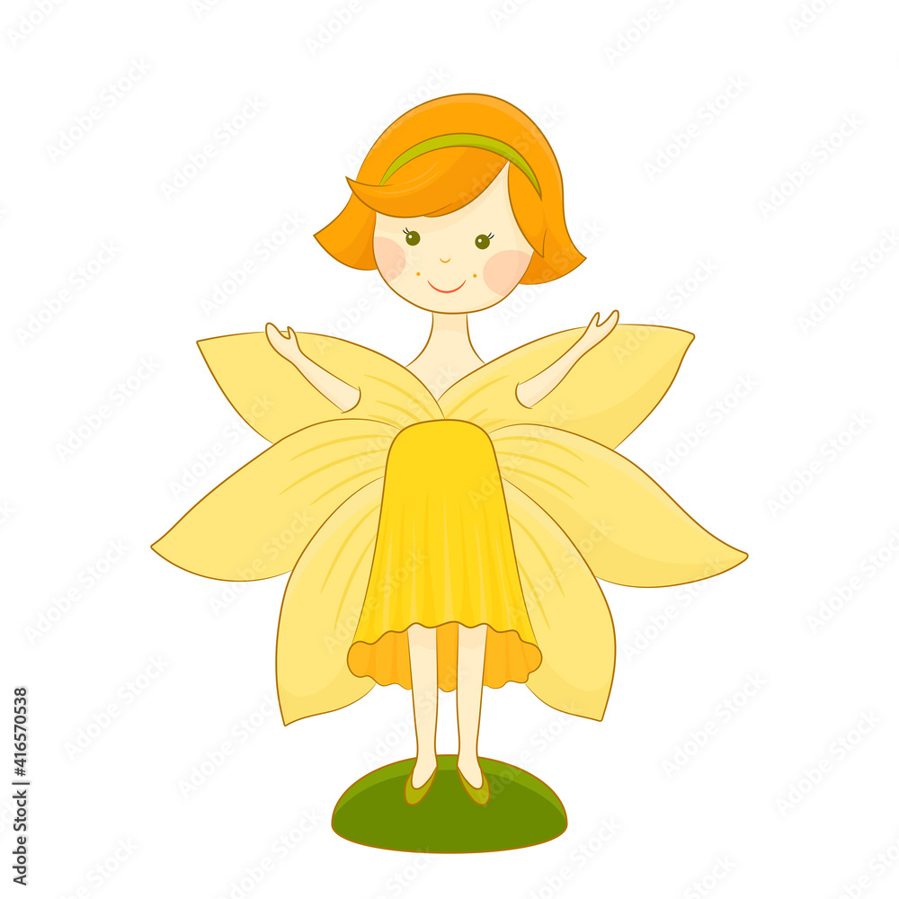 Cute cartoon spring fairy illustration. Fairytail character. Forest and ...