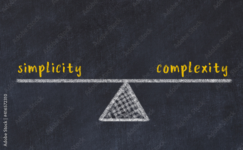 Chalk drawing of scales with words simplicity and complexity. Concept ...